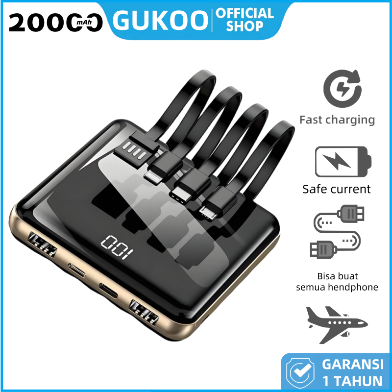 Jual GUKOO Power Bank 20000mAh Fast Charge - Gratis 4 Kabel USB Type C/Lightning/Micro | Shopee ...