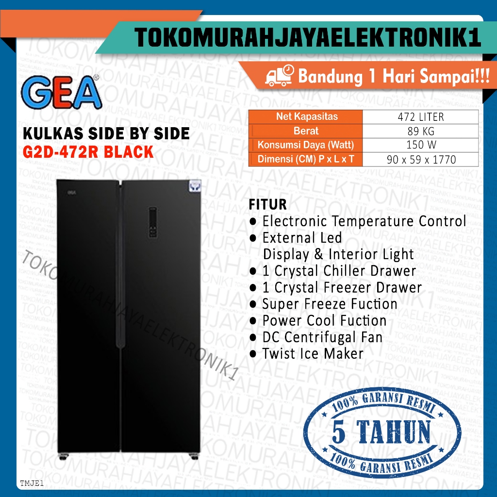 Jual Kulkas Side By Side GEA 2 Pintu 472 Liter G2D-472R Black Glass ...