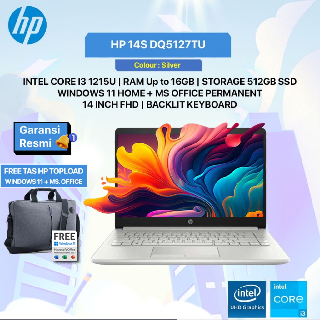 Jual LAPTOP HP INTEL CORE I3 1215 8GB 512GB W11+OHS 14.0FHD BLIT 2Y SLV ...