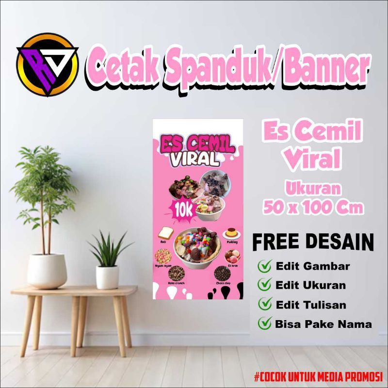 Jual Spanduk Banner Es Cemil Viral Size 50x100 Cm Costum Design ...