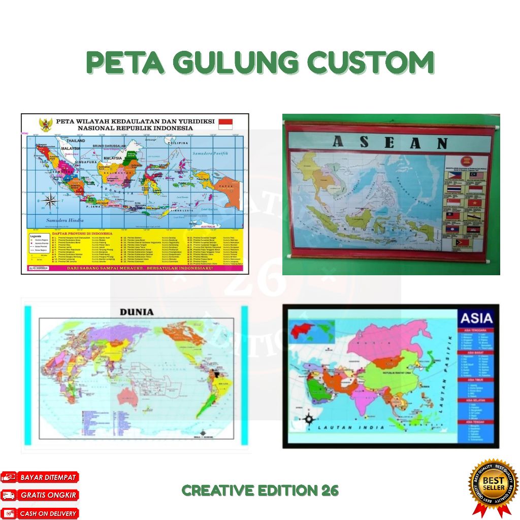 Jual Peta Gulung Custom Peta Dunia Peta indonesia 38 Peta Provinsi ...