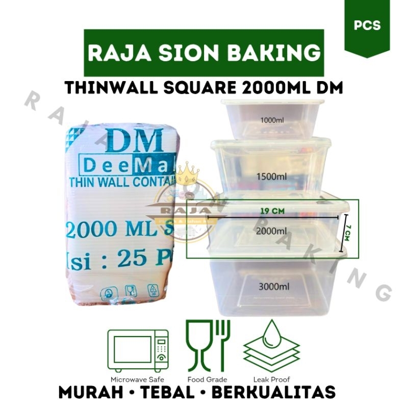 Jual ( PCS ) Thinwall DM DeeMak 2000ml Square Persegi / Food Container ...