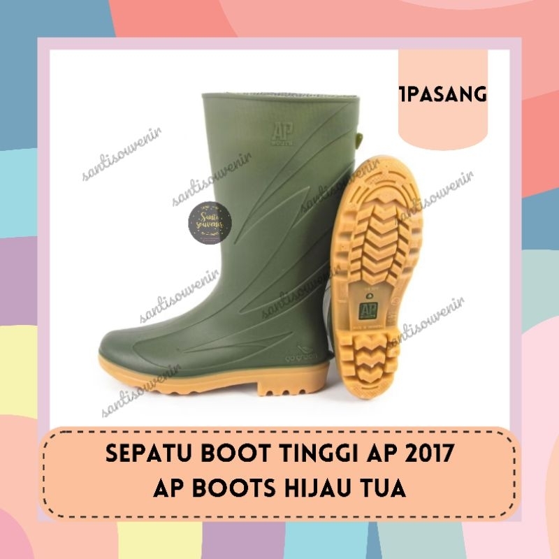 Jual Sepatu Boot Tinggi AP 2017 AP Boots Hijau Tua Karet Lokal Anti Air ...