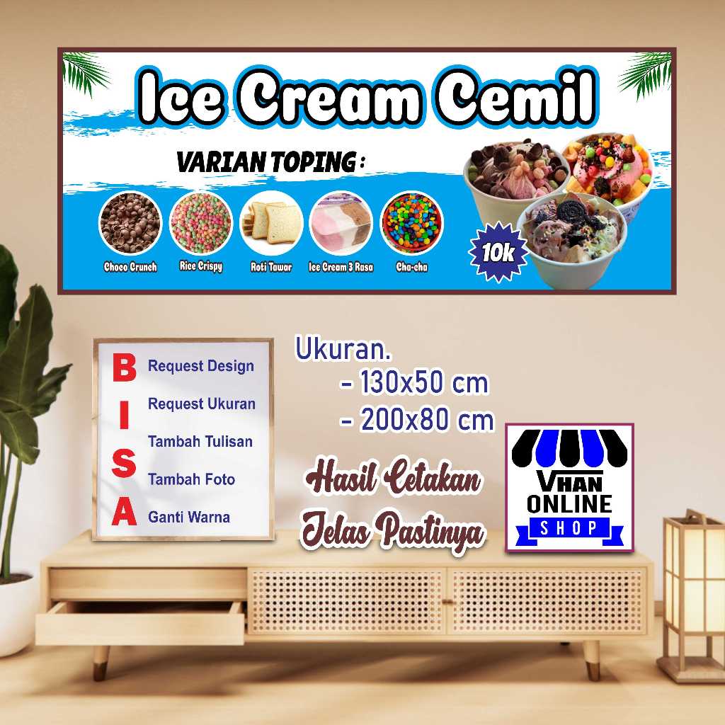 Jual Spanduk Banner Keren Jualan Ice Cemil Bahan Kuat | Shopee Indonesia