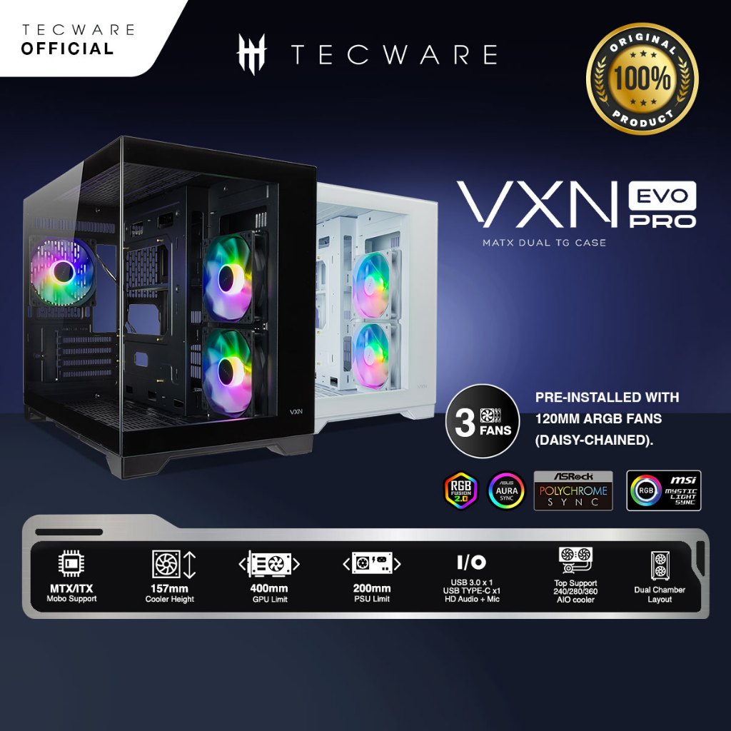 Jual VXN EVO PRO -BLACK matx Case w/ 3 x Omni Link ARGB Fans | Shopee ...