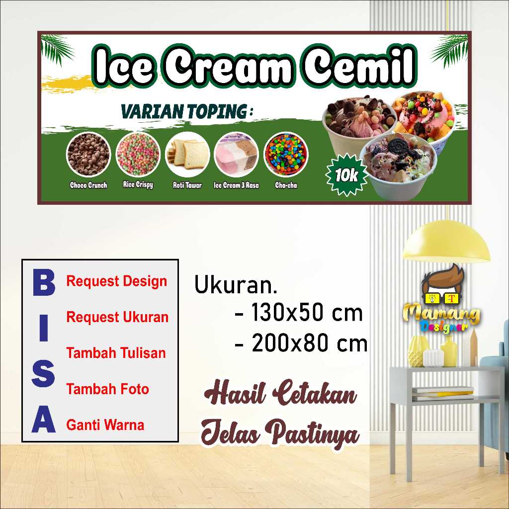 Jual Cetak Banner Spanduk Kuat Usaha Es Cemil Model Hijau | Shopee ...