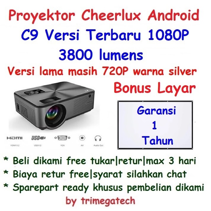 Jual Proyektor Cheerlux C9 New Upgrade 1080P Basic 300 ANSI | C12 TV ...