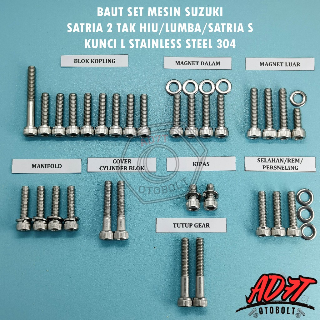 Jual Baut set Mesin Satria RU/HIU LSCM tanpa crankcase Kunci L ...