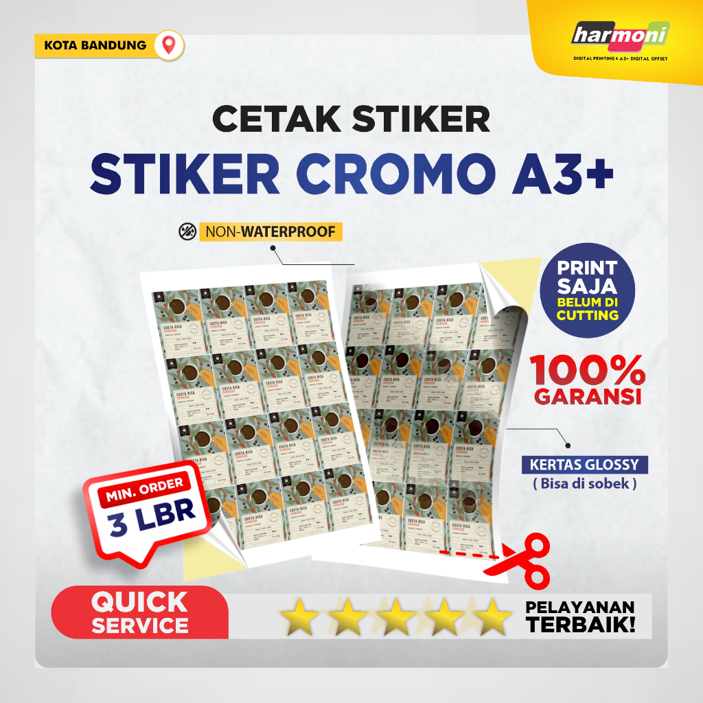 Jual Print Stiker Cromo A3+ Stiker Kemasan Minuman Snack Kue Kering ...
