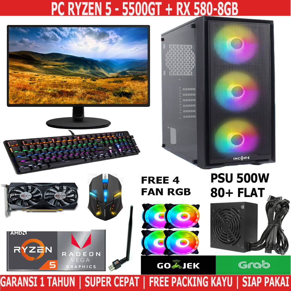 Jual CPU/PC RAKITAN GAMING RYZEN 5-5500GT VGA RX580 RAM 32GB / GAMING ...