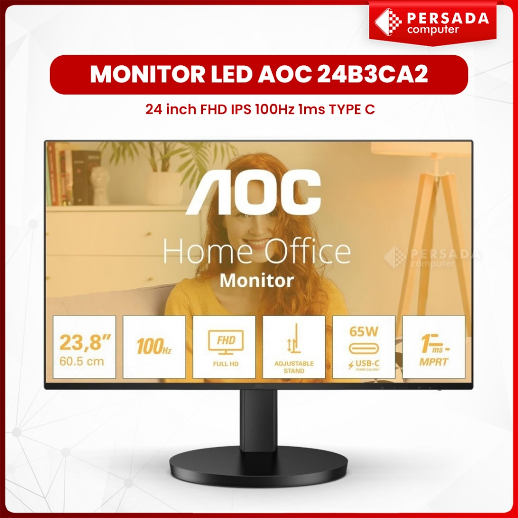 Jual Monitor LED AOC 24B3CA2 24 inch FHD IPS 100Hz 1ms TYPE C HOME ...