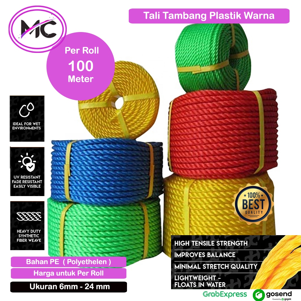 Jual Tali Tambang Per Roll Tali Tambang Plastik PE Warna Pengikat Barang Proyek Tali PP ...