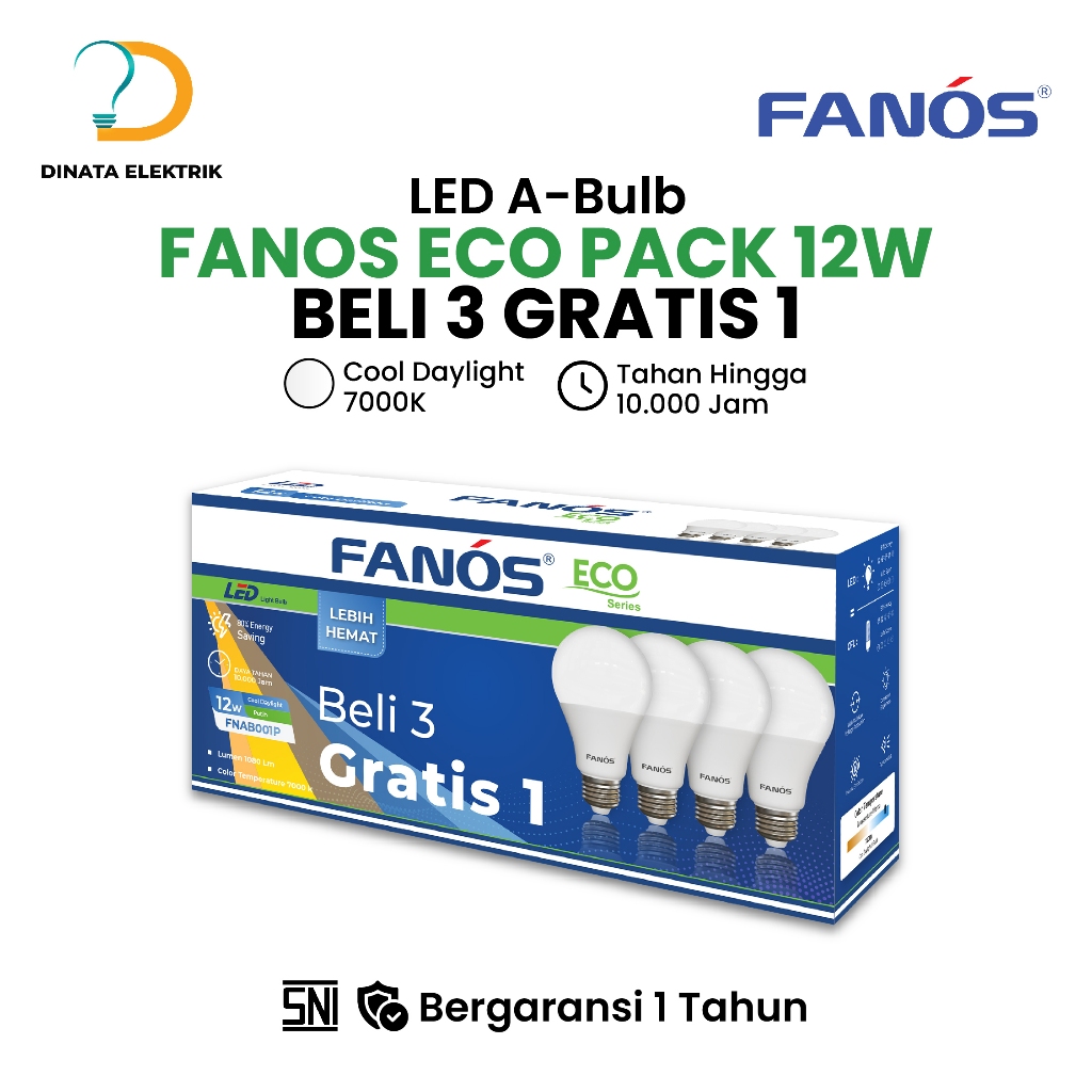 Jual LAMPU BOHLAM LED FANOS ECO PACK 12W BELI 3 GRATIS 1CAHAYA PUTIH GARANSI 1 TAHUN | Shopee ...