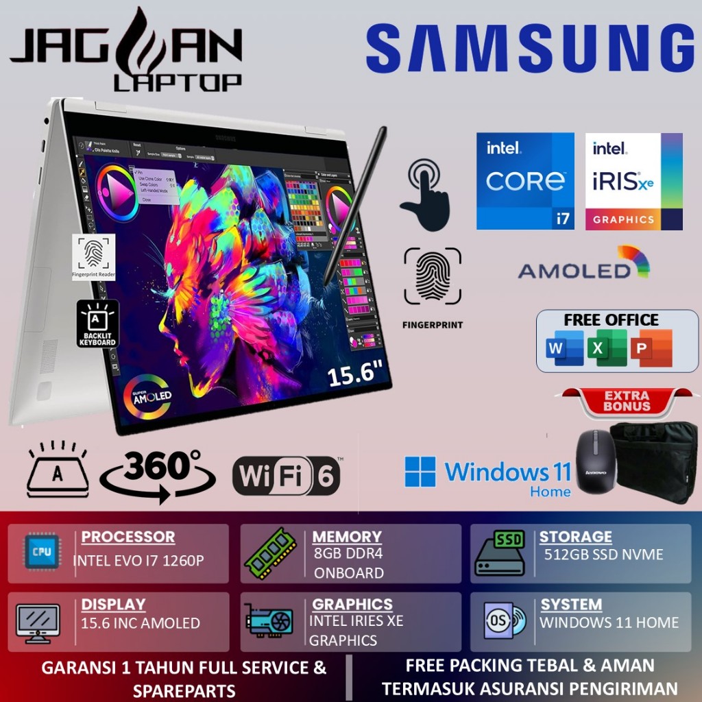 Jual LAPTOP SAMSUNG GALAXY BOOK2 PRO 360 INTEL EVO I7 1260P 8GB 512GB ...