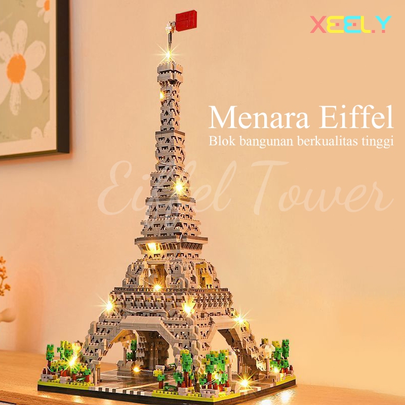 Jual Ready Mainan Blok Paris Eiffel Tower Building Blocks with lampu 3D ...