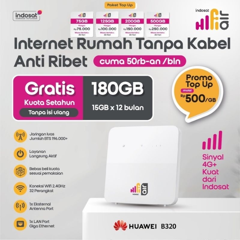 Jual Modem WiFi Huawei B320 Indosat Ooredoo HiFi Air 180Gb 12 Bulan ...