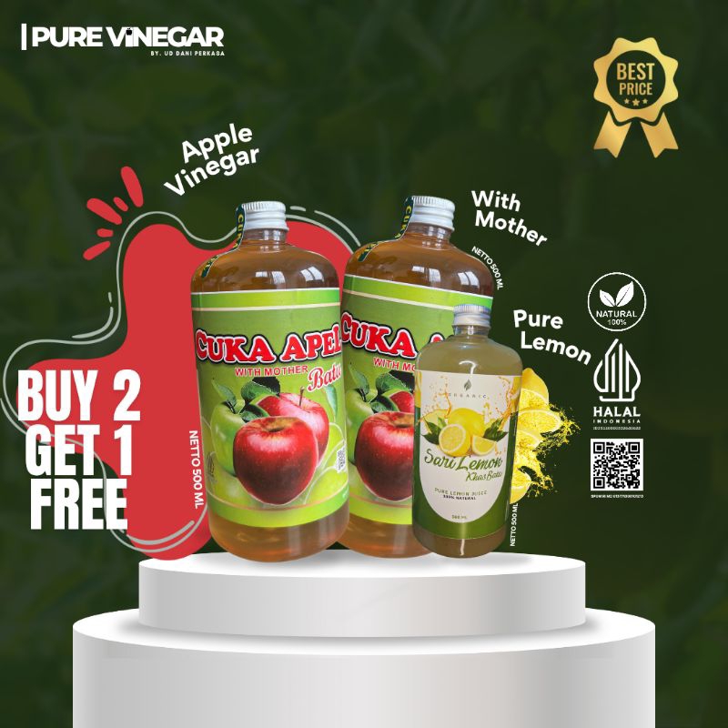Jual Cuka Apel With Mother Premium 1000ml FREE 500ml Sari Lemon ...
