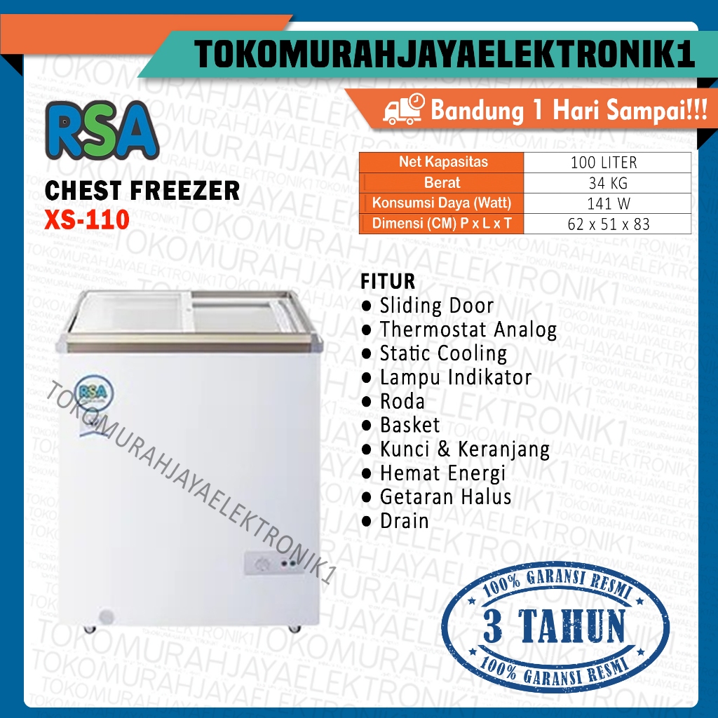 Jual Sliding Glass Freezer RSA 100 Liter XS-110 Garansi Resmi | Shopee ...
