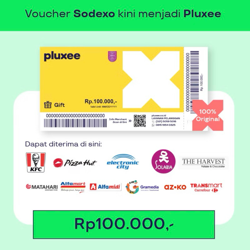Jual Voucher Pluxee / Sodexo Nominal 100000 100rb Original | Shopee ...