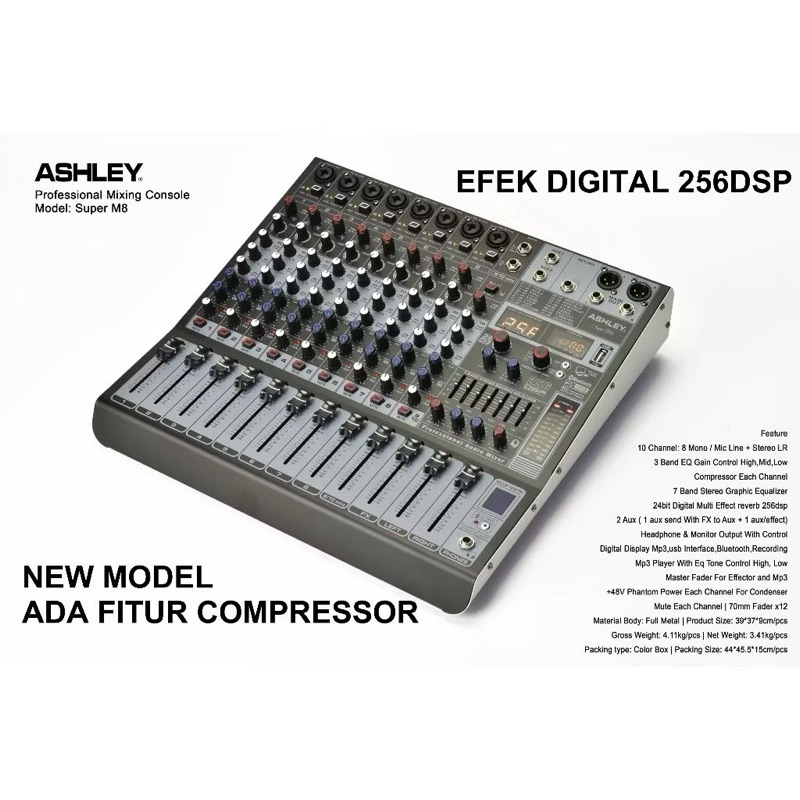 Jual 100% ORGINAL TERBARU MIXER ASHLEY SUPER M8 / SUPERM8 8CH USB-BT ...