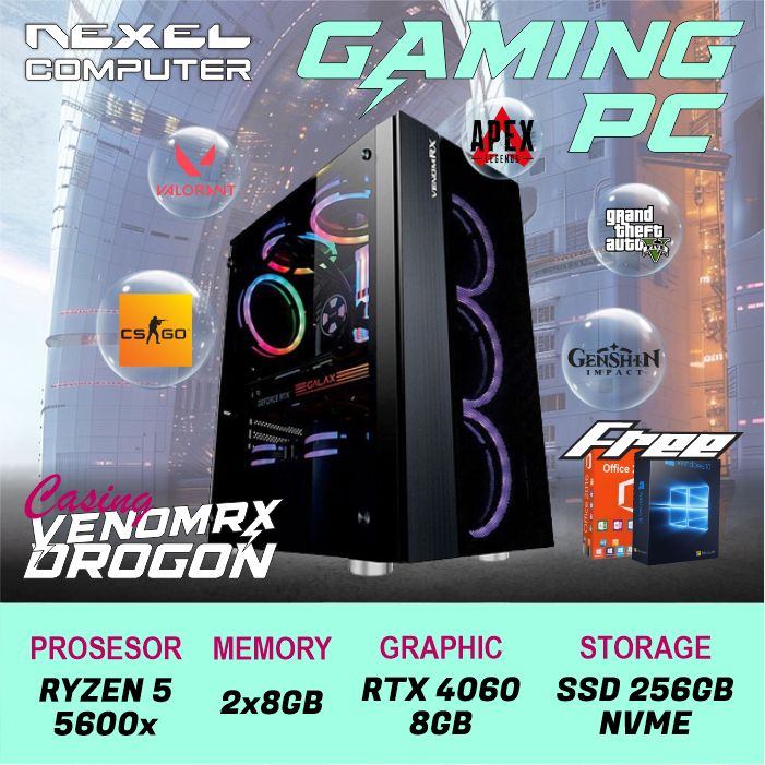 Jual PC Gaming | Ryzen 5 5600X | RTX 4060 8GB | 16GB RAM | SSD 256GB NVME | RENDER | Shopee ...