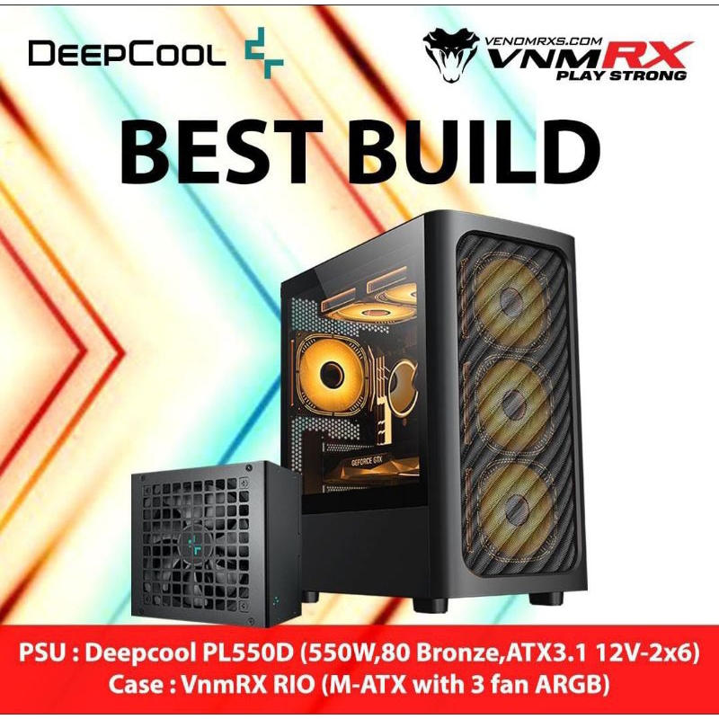 Jual Paket Casing Gaming VenomRX Rio mATX Free 3 Fan ARGB + PSU ...