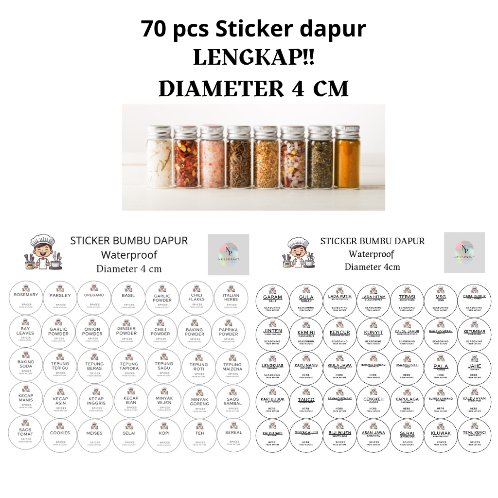 Jual NESSPRINT sticker bumbu dapur, sticker waterproof makanan, label ...