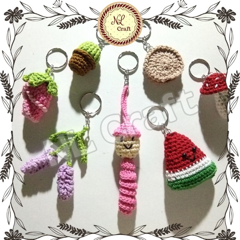 Jual Gantungan Kunci Rajut Topi Nanas Semangka Mini Aksesoris Ganci ...