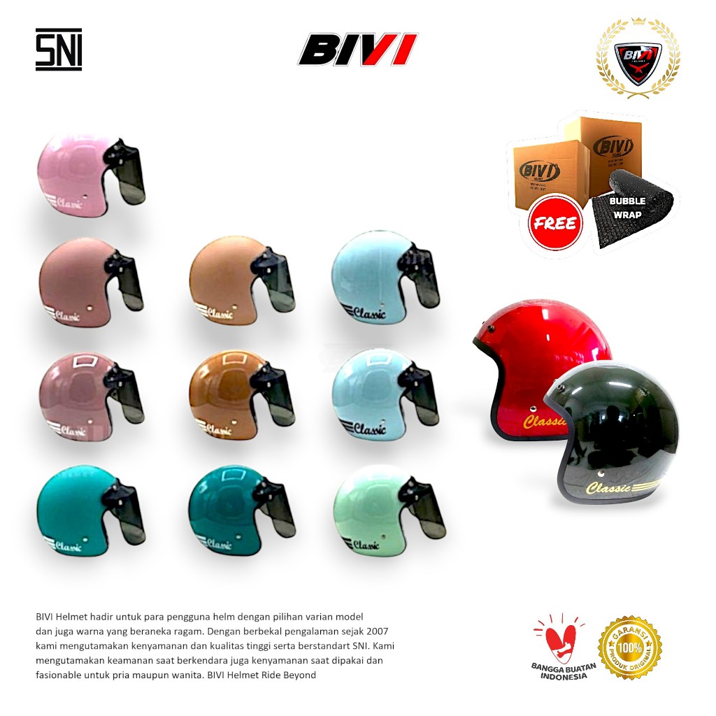 Jual HELM BIVI Helm Bogo Classic Half Face SNI Retro + Kaca Dewasa ...