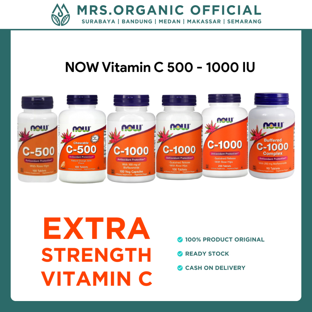 Jual Suplemen Vitamin C 500 1000 IU Now Foods Buffered Tablet Capsules Chewable - Antioksidan ...