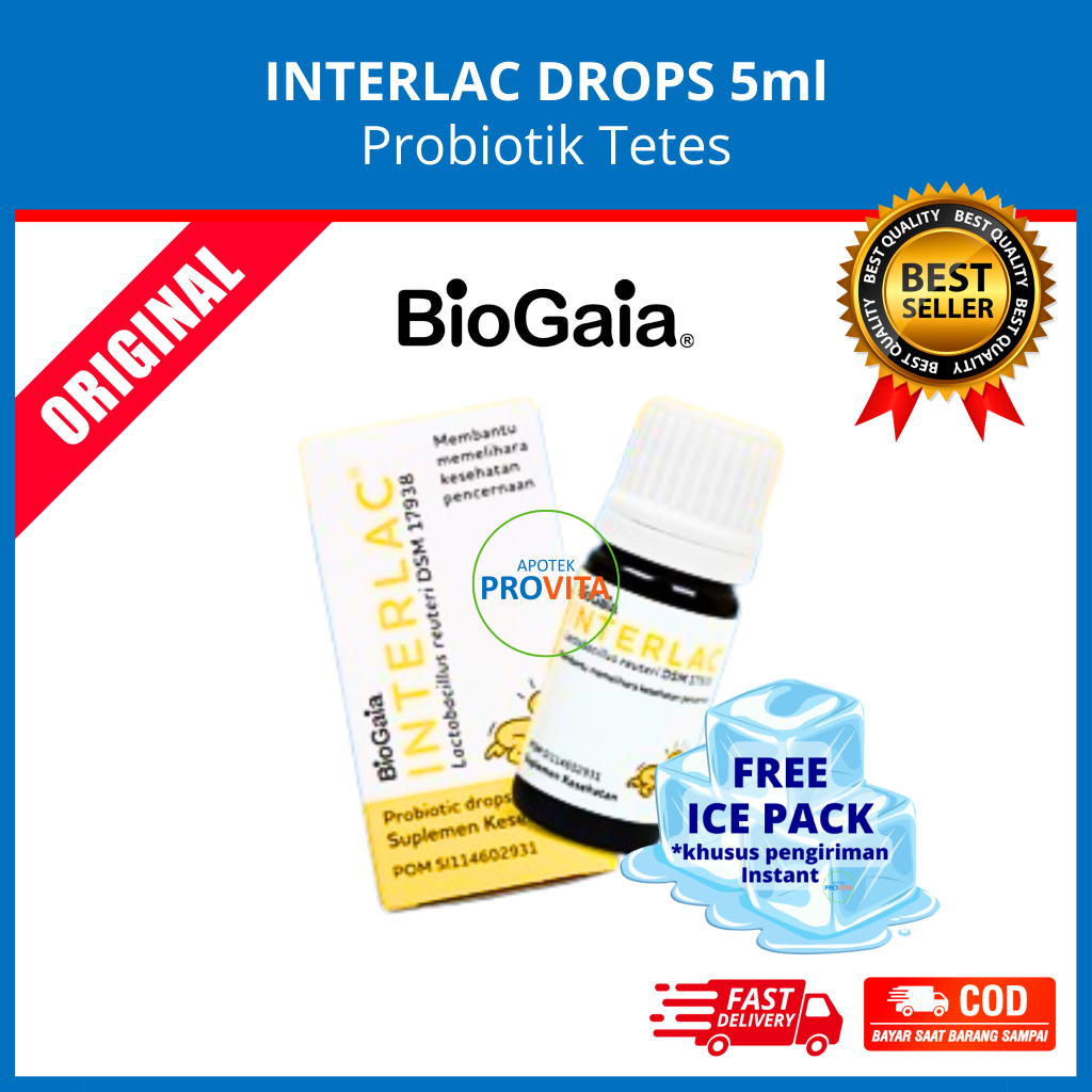 Jual INTERLAC DROPS 5ML - BioGaia Probiotics Probiotik Tetes Anak Bayi ...