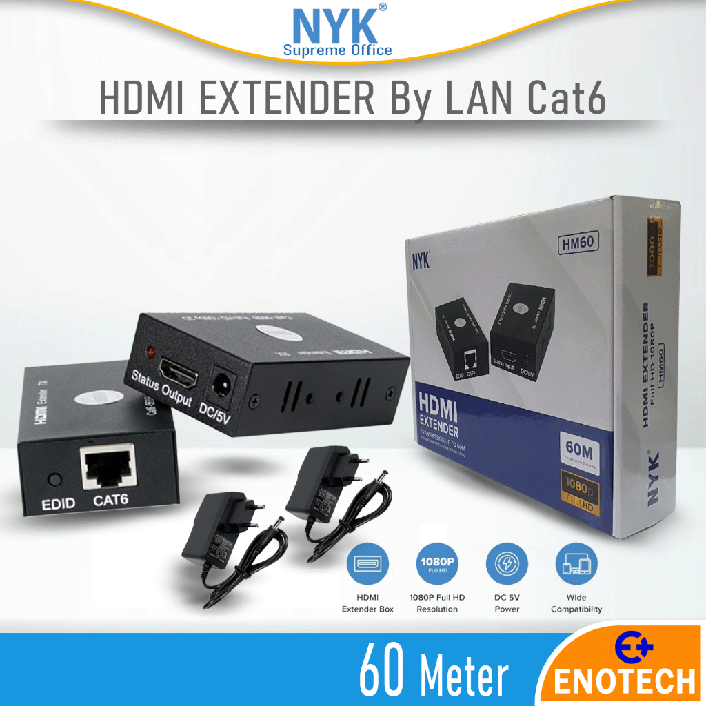 Jual HDMI Extender NYK HDMI Extension Kable LAN Ethernet Cat6 60M 100M ...