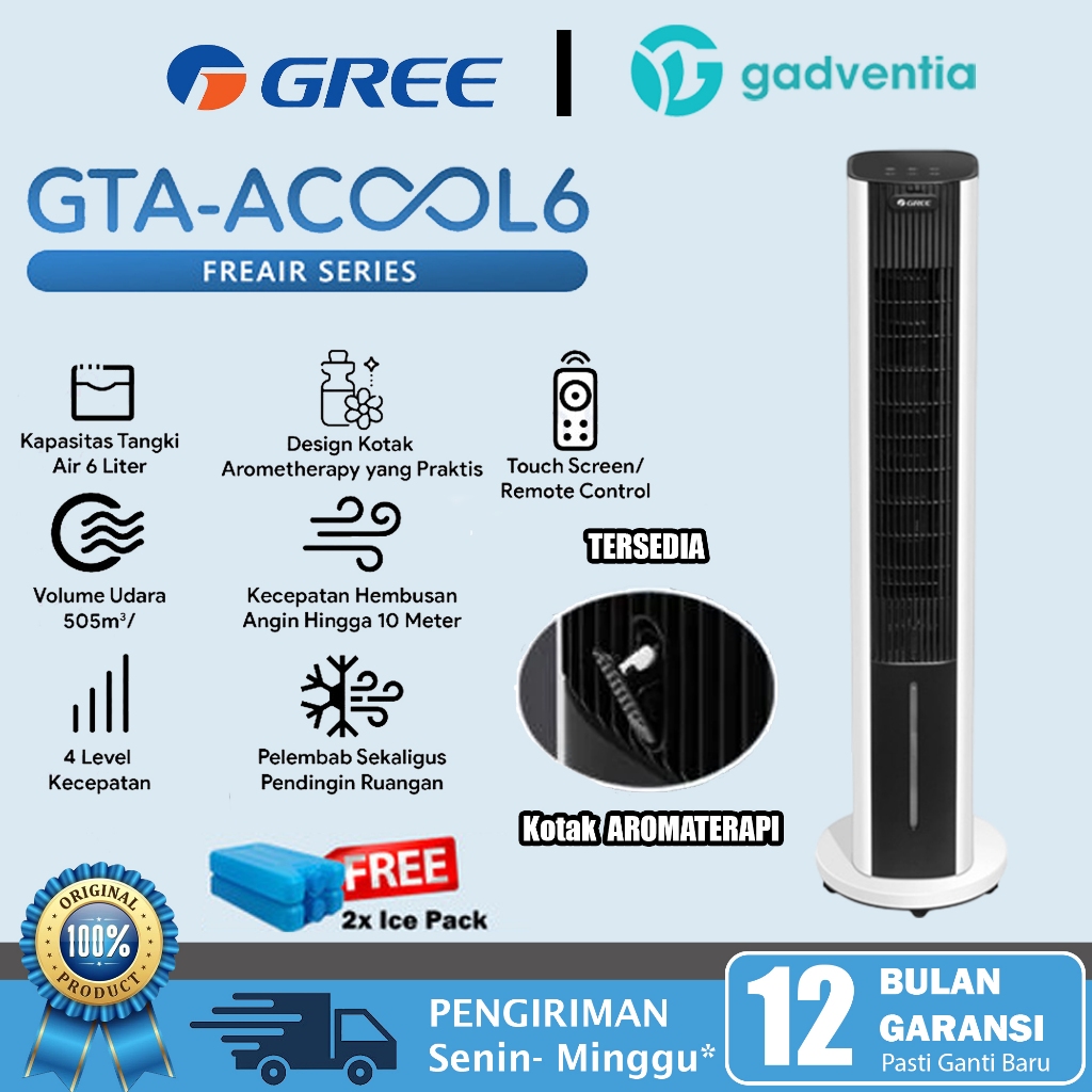 Jual GREE ACOOL 6 Tower Fan Air Cooler Model GTA-ACOOL6 Kipas Angin ...