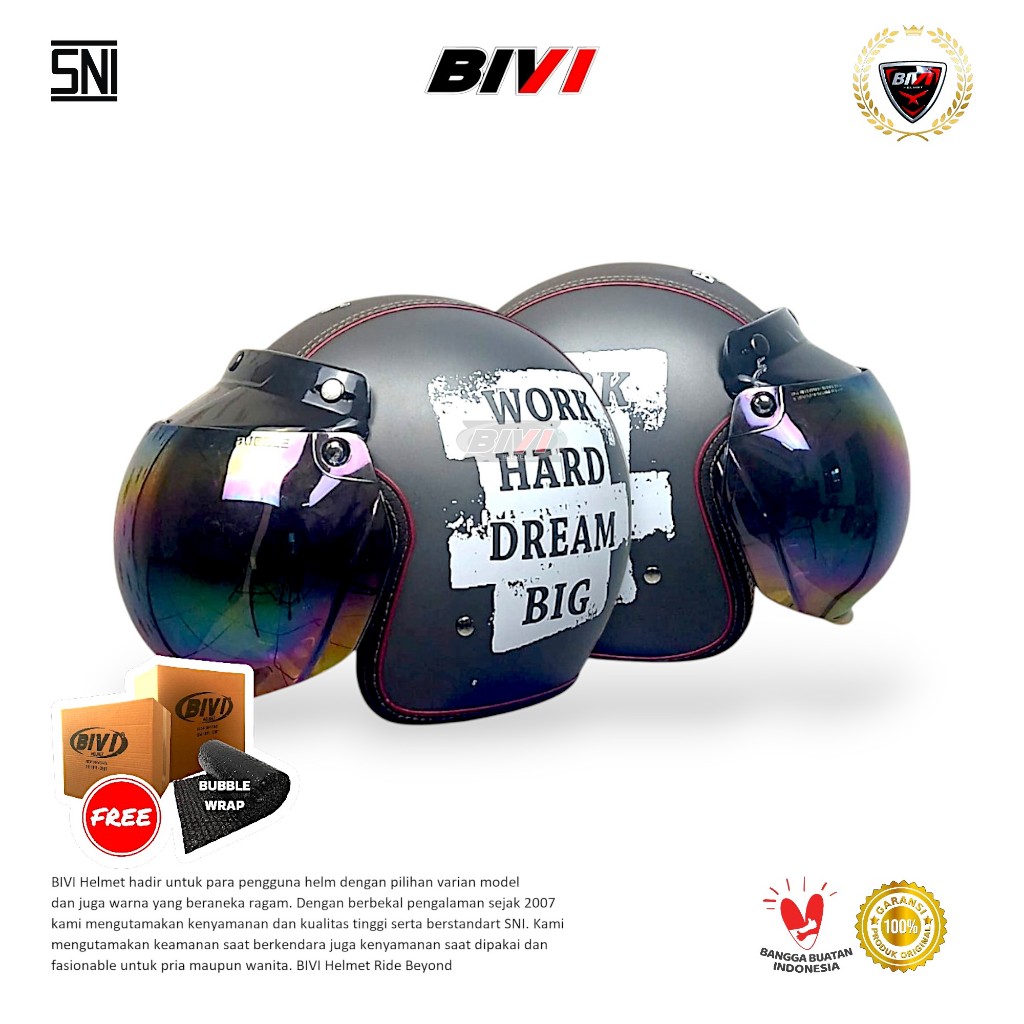 Jual BIVI Helm Bogo Kulit Motif Work Estetik SNI Retro Half Face Dewasa Hijab | Shopee Indonesia
