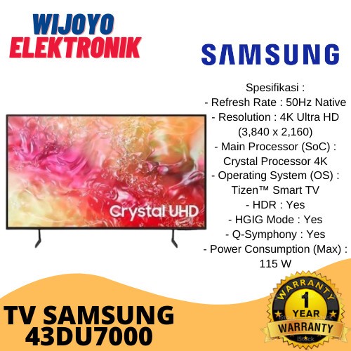 Jual SAMSUNG 43DU7000 CRYSTAL UHD 4K 43 inch SMART TV/ 50DU7000 Crystal UHD 4K | Shopee Indonesia