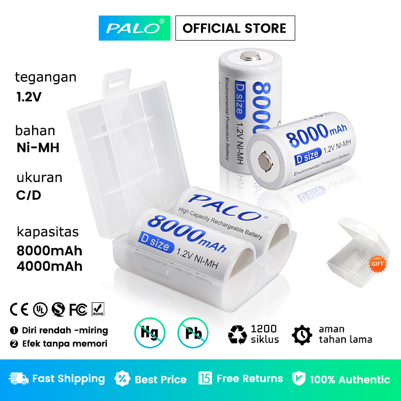 Jual PALO Baterai besar D C Batre Cas Isi Ulang R20 PowerBatt Size D ...