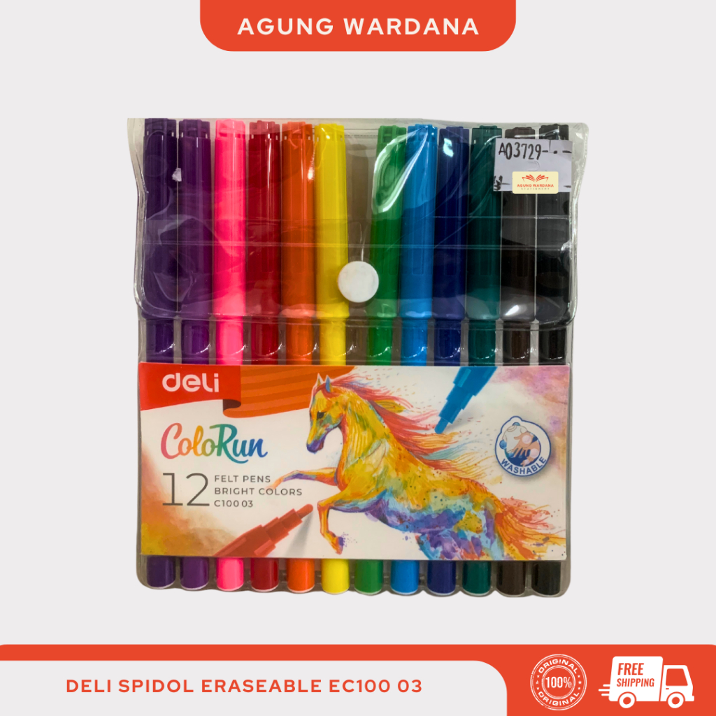 Jual DELI SPIDOL BISA DICUCI ERASEABLE WASHABLE EC10003 ISI 12 WARNA ...