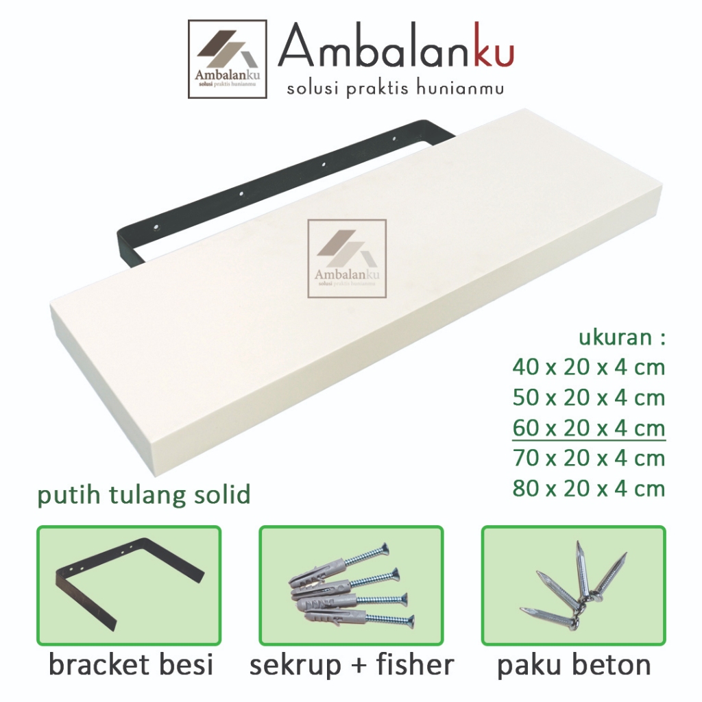 Jual Ambalan dinding rak serbaguna ukuran 60x20x4 cm plywood pvc sheet ...