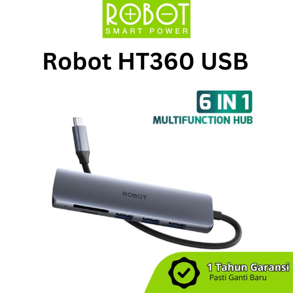 Jual ROBOT ht360 Multiport 6 in1 USB Type C HUB Adapter Lightweight & Portable | Shopee Indonesia
