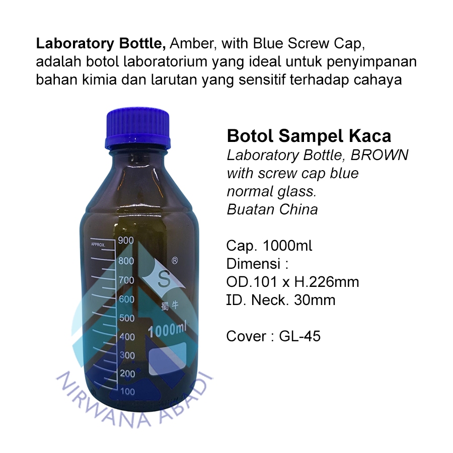 Jual Botol Sampel Coklat 1 Liter RRC, Lab Bottle Amber, Laboratory ...