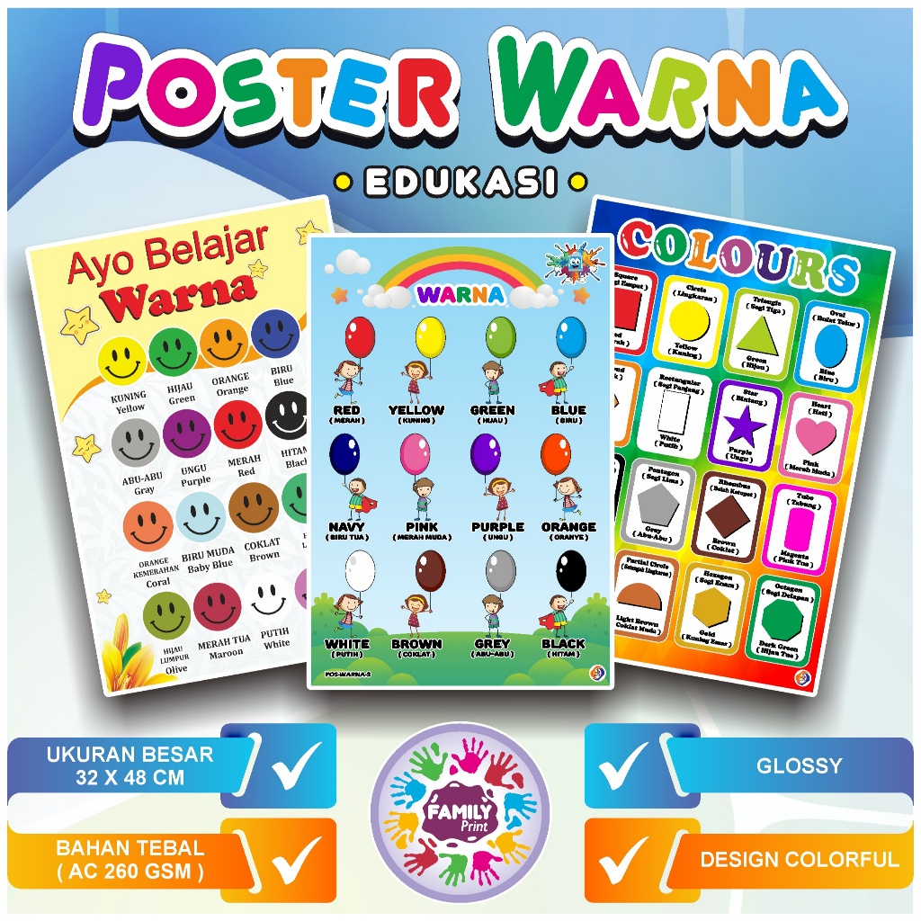 Jual Poster Warna - Poster Color - Poster Edukasi Anak Mengenal Warna ...