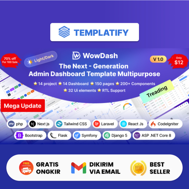 Jual Wowdash V10 Tailwind Bootstrap React Next Django Php Laravel Admin 9607