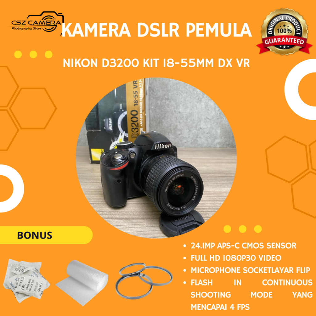 Jual Nikon D3200 kit 18-55mm VR DX LCD Aman No Vignet | Shopee Indonesia