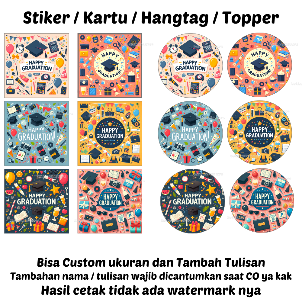 Jual sticker Stiker / Kartu Ucapan / Topper / Hangtag Happy Graduation ...