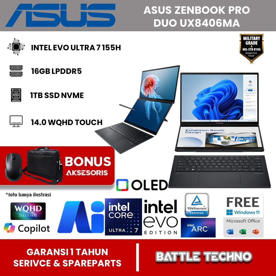 Jual ASUS ZENBOOK PRO DUO UX8406MA INTEL ULTRA 7 155H 16GB 1TB SSD W11 ...