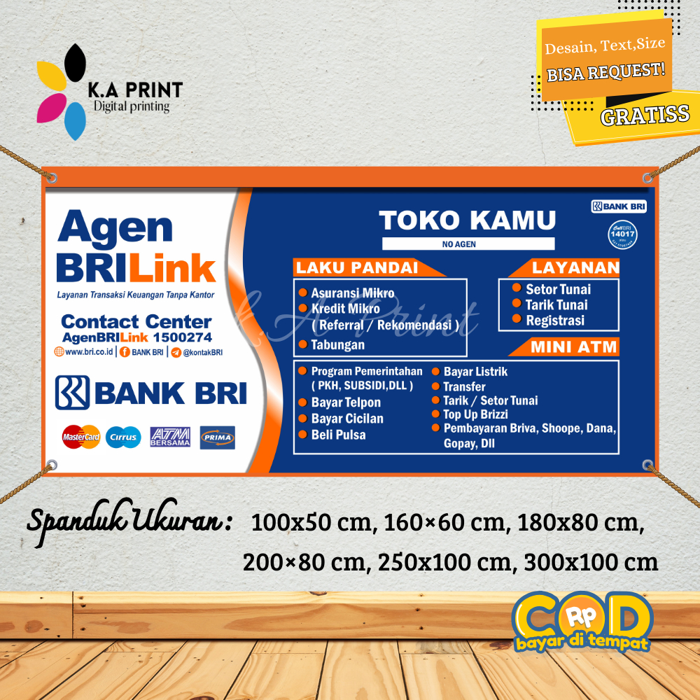 Jual Cetak SPANDUK BANNER Agen BRI Link Mitra Resmi Biru Oranye MMT ...