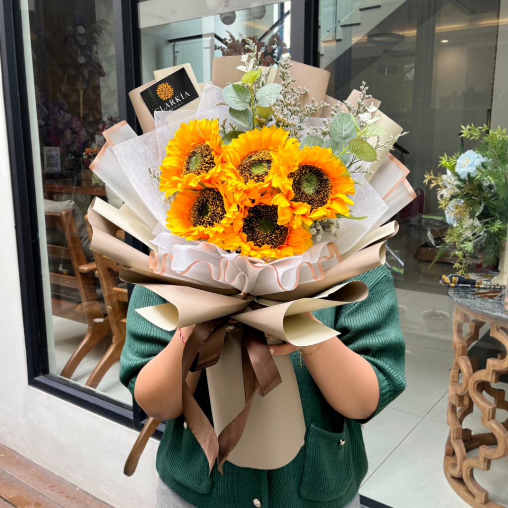 Jual Artificial 5 Sunflower Bouquet Clarkia Floristry | Buket Bunga 5 ...