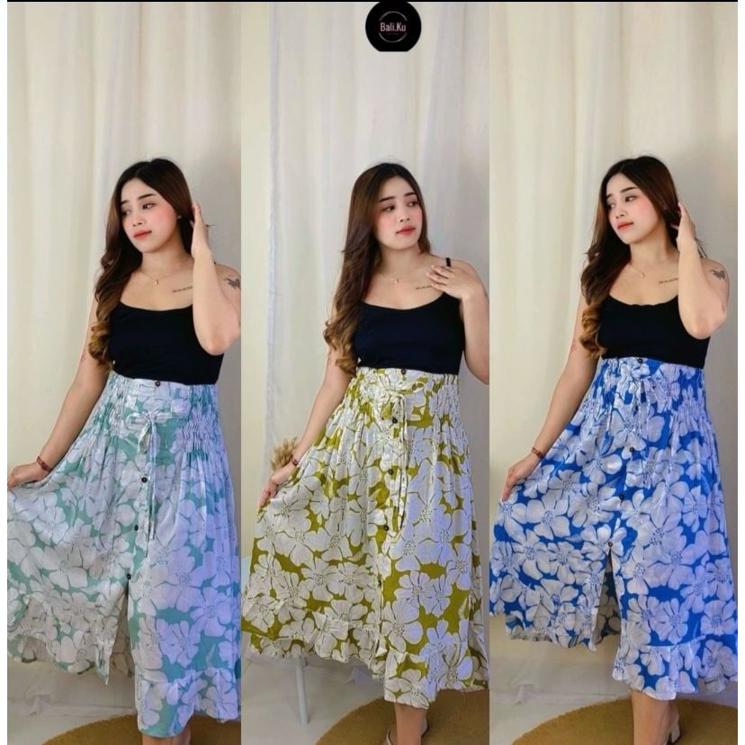 Jual Rok Rample Payung Kancing Motif Rayon Bali | Shopee Indonesia