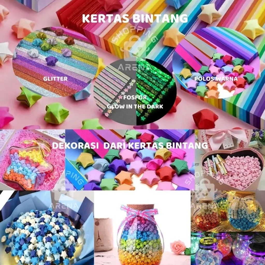 Jual Kertas Bintang Origami Star Paper Lipat Motif Warna Warni Varian ...