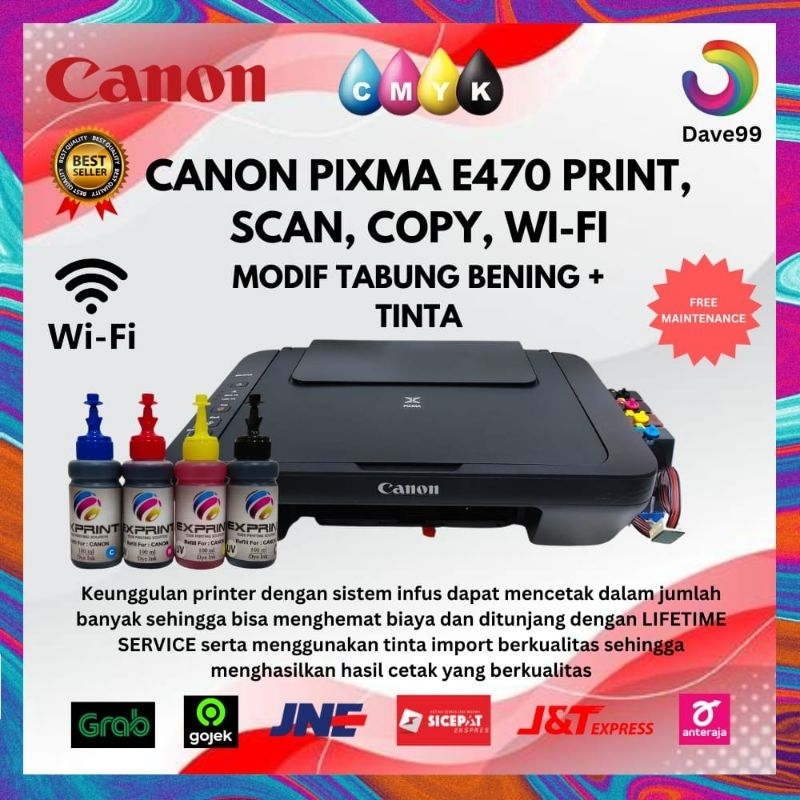 Jual Printer Canon E470 Print Scan Copy Wifi Modif Tabung Bening ...